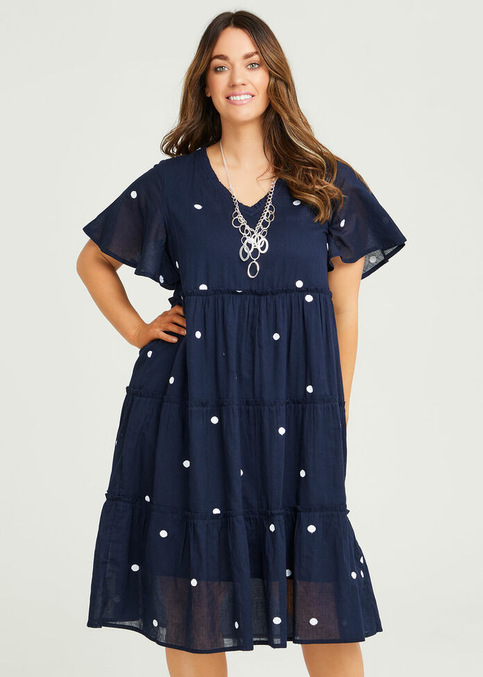 Shop Plus Size Cotton Embroidery Spot Dress, Blue | Taking Shape AU