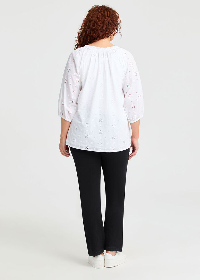 Shop Plus Size Cotton Broderie Sleeve Top, White | Taking Shape NZ