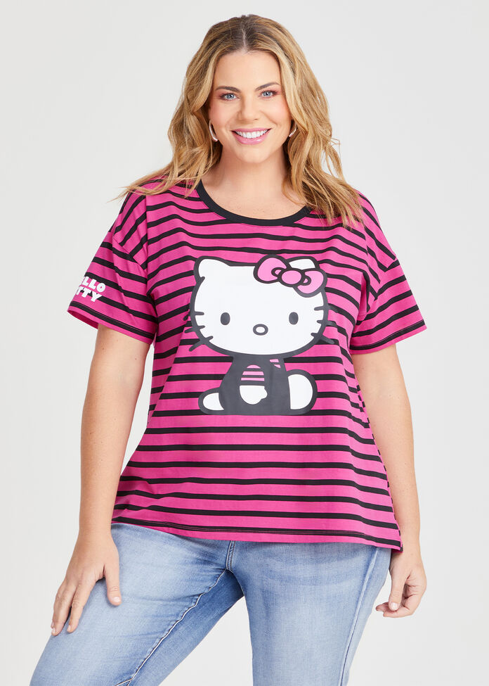 Shop Plus Size Hello Kitty Stripe T-shirt in Red | Taking Shape NZ