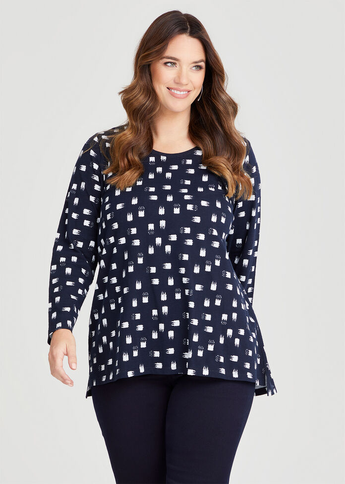Shop Plus Size Cotton Brushstroke Print Top in Blue | Taking Shape NZ