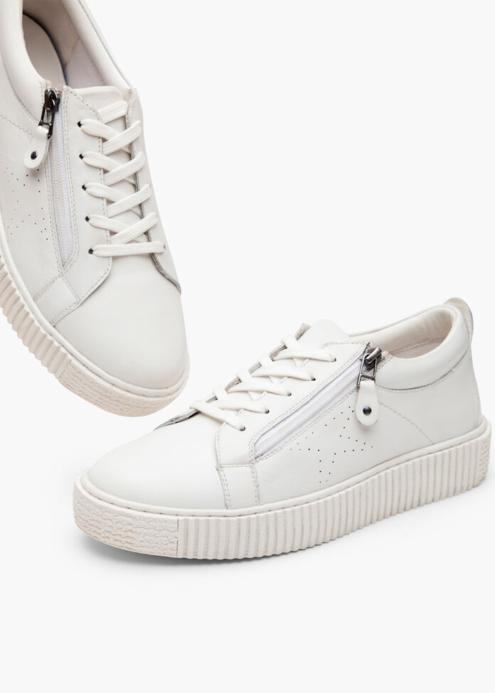 Shop White Leather Zip Sneaker | Comfortable Shoes | Taking Shape AU