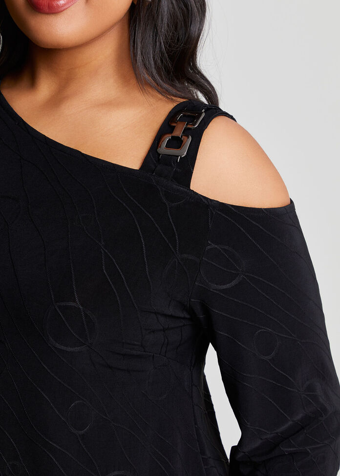 Plus Size Cold Shoulder Slinky Top Patterned Black | Taking Shape AU