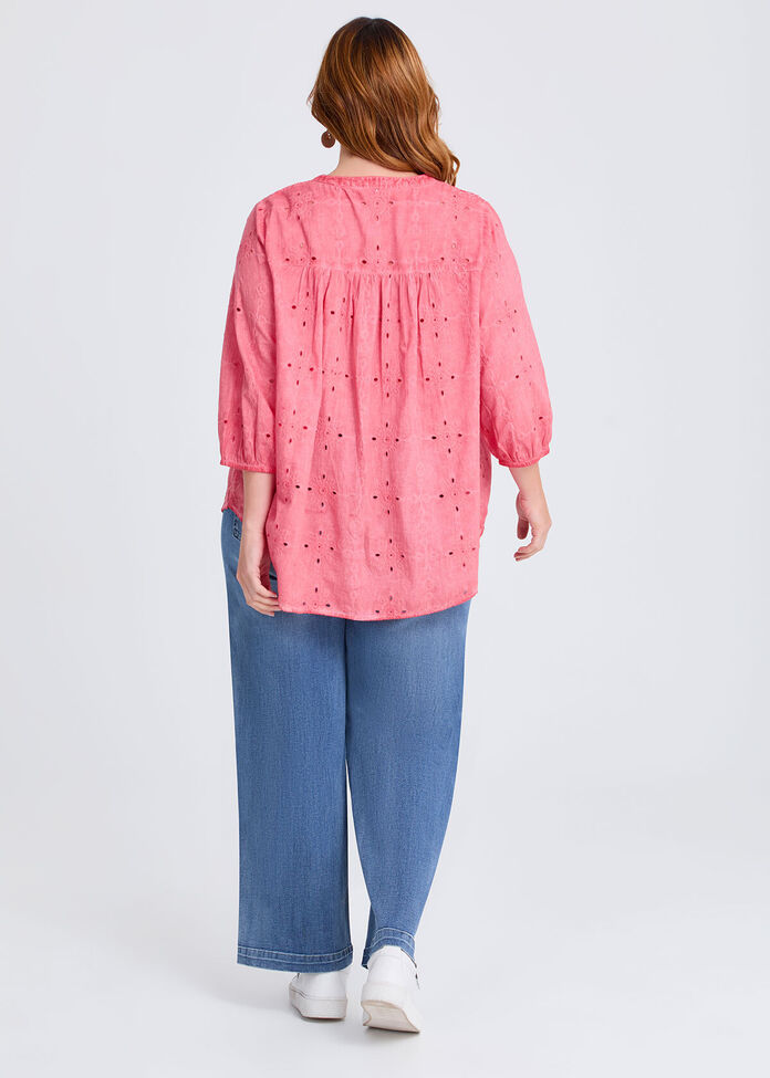 Shop Plus Size Cotton Mix Broderie Top, Red | Taking Shape UK