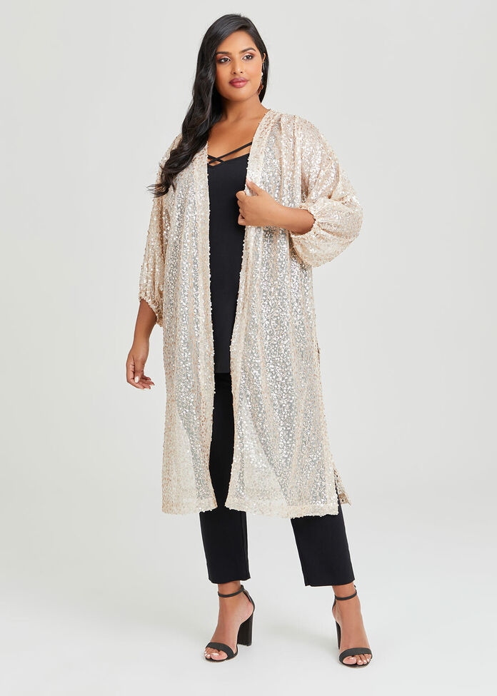 Shop Plus Size Bella Sequin Mesh Duster in White | Taking Shape AU