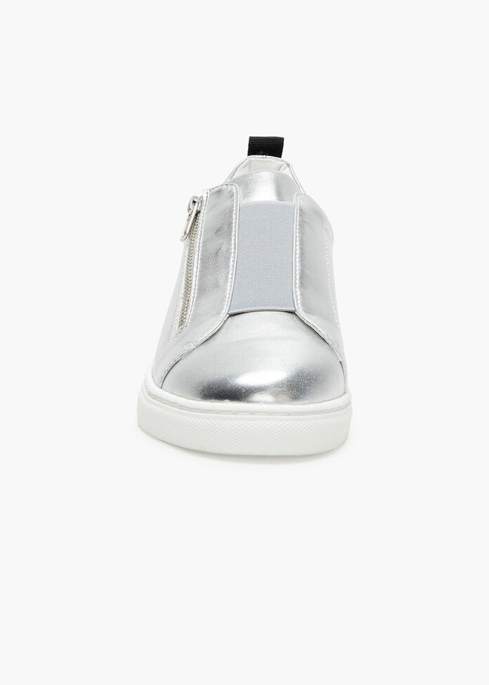 Shop Silver Metallic Silver Side Zip Sneaker | Comfortable Shoes ...