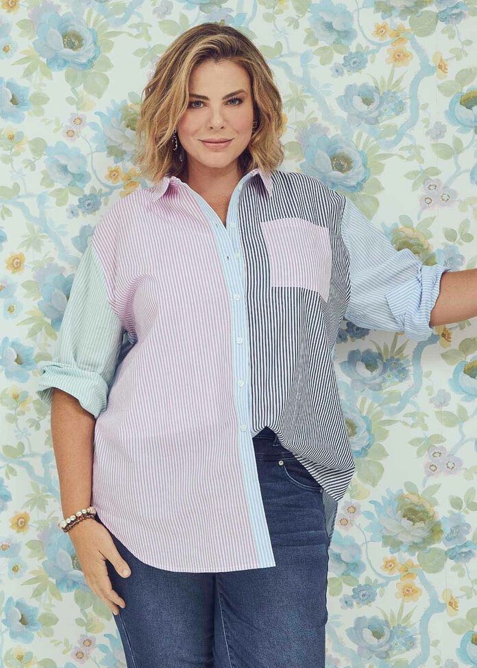 Shop Plus Size Cotton Multi Stripe Shirt in Multi | Taking Shape AU