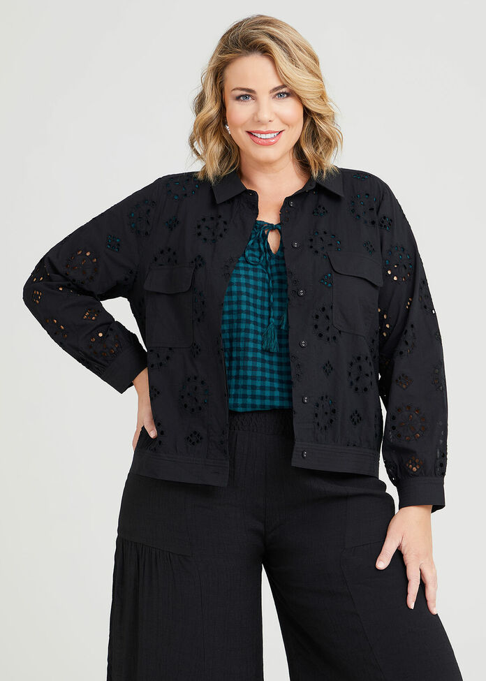 Shop Plus Size Cotton Broderie Collar Jacket, Black | Taking Shape AU