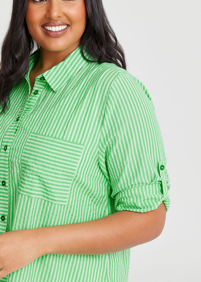 Shop Plus Size Cotton Seersucker Stripe Shirt, Green | Taking Shape AU