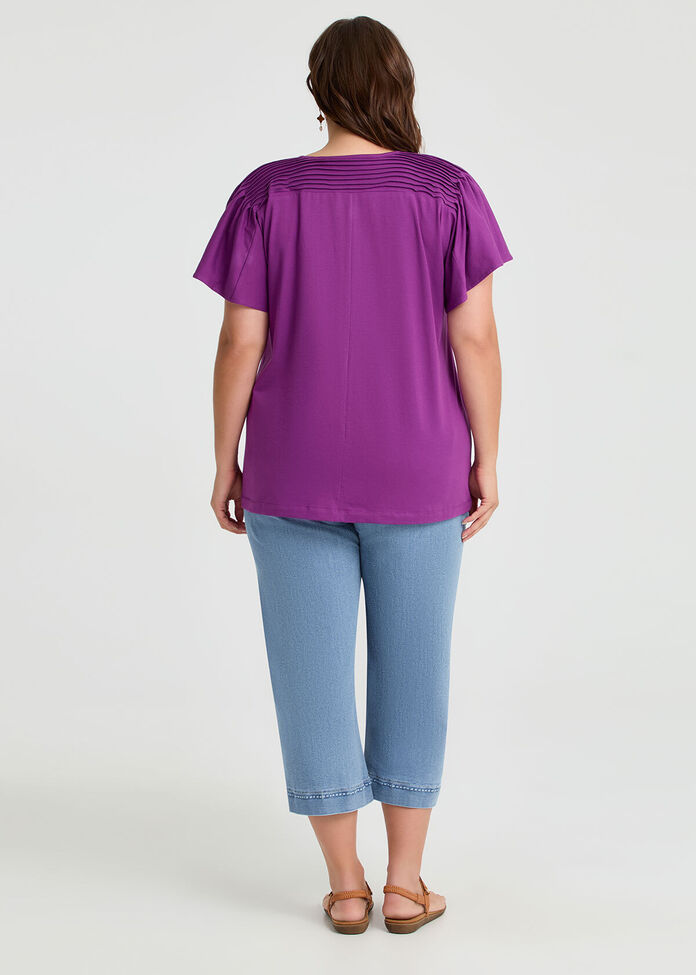 Shop Plus Size Cotton Pintuck Flutter Top, Purple | Taking Shape NZ