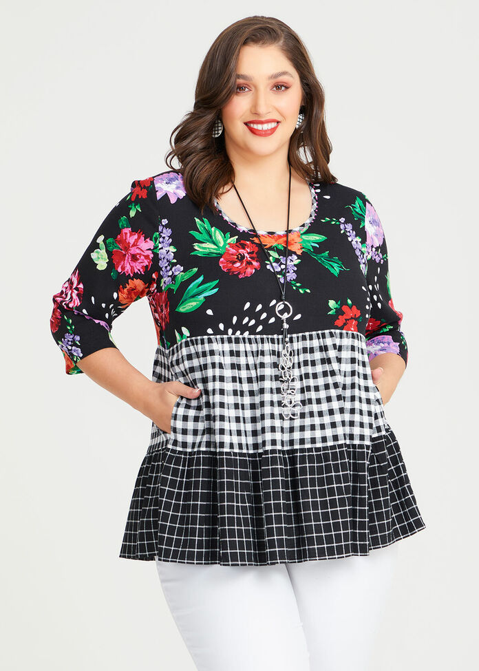 Shop Plus Size Gingham Floral Natural Top, Multi | Taking Shape AU