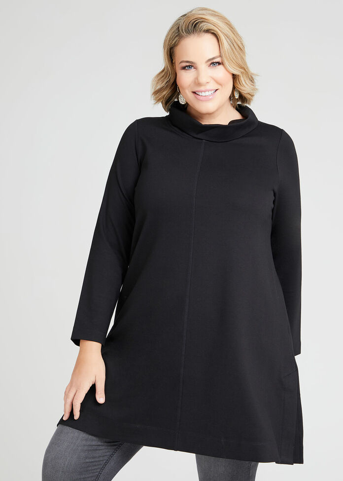 Shop Plus Size Bamboo Collar Ponte Tunic, Black | Taking Shape AU