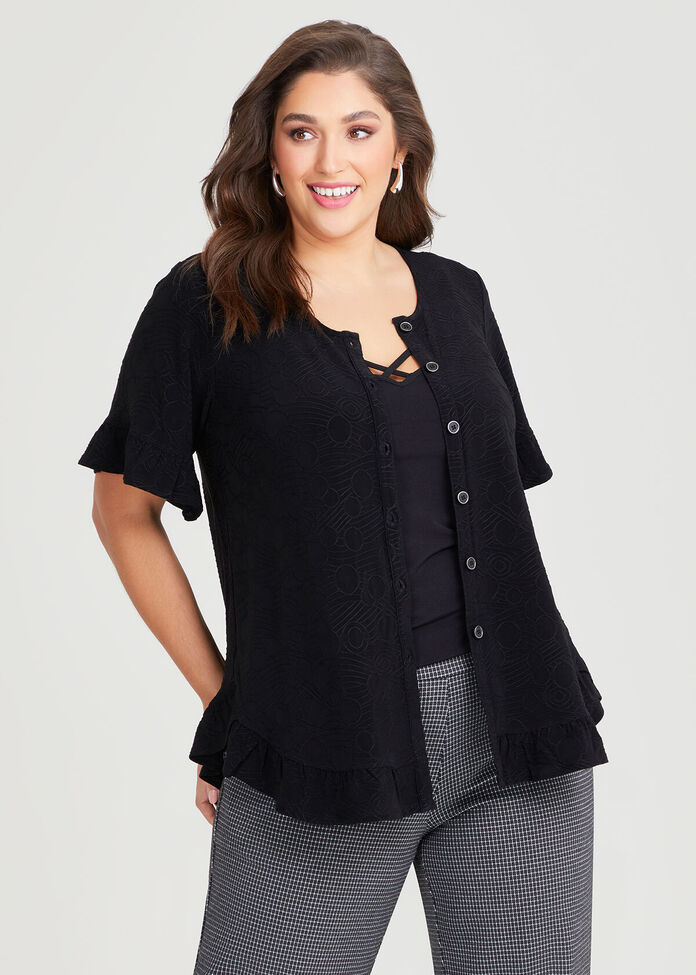 Shop Plus Size Salsa Ruffle Hem Jacquard Cardigan, Black | Taking Shape AU
