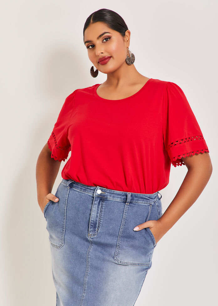 Shop Plus Size Cotton Ric Rac Trim T-shirt, Red | Taking Shape NZ