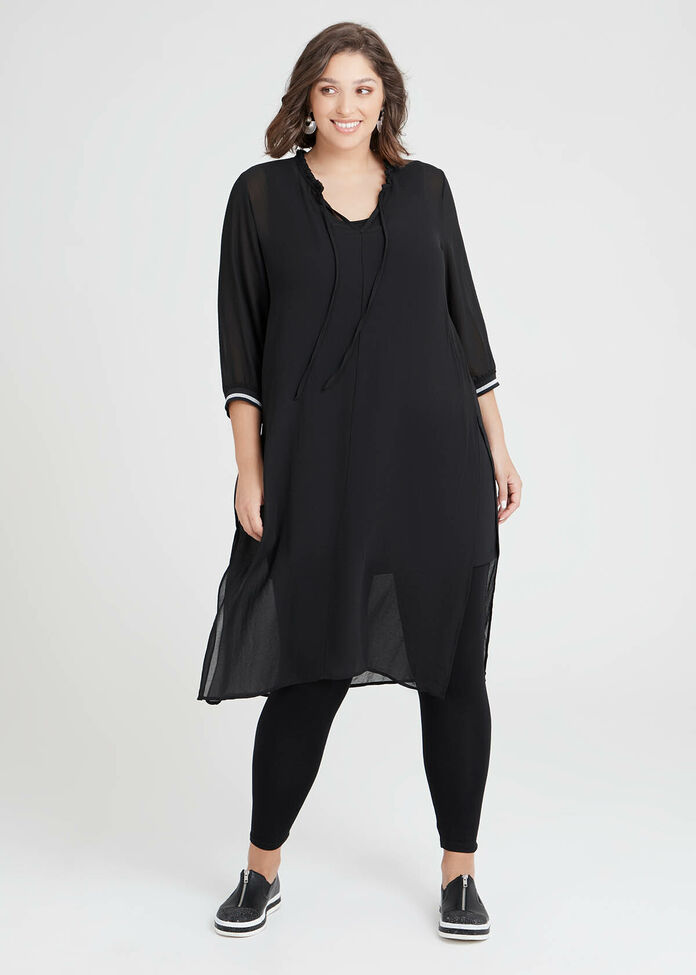 Shop Plus Size Chiffon Chalet Ruffle Neck Tunic in Black | Taking Shape AU