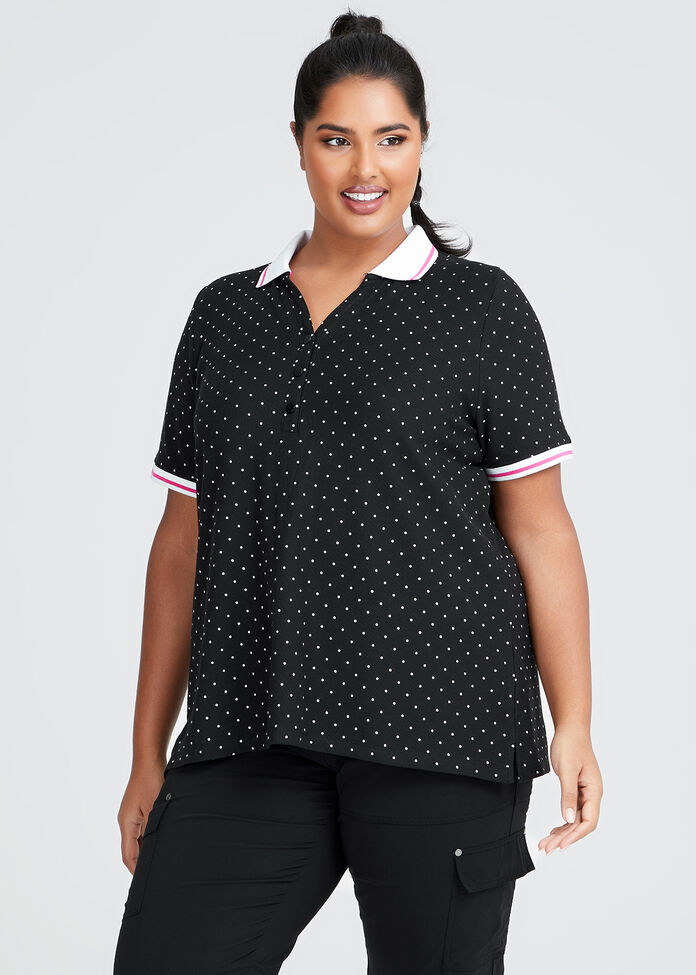 Shop Plus Size Cotton Pin Dot Polo Top in Black | Taking Shape AU