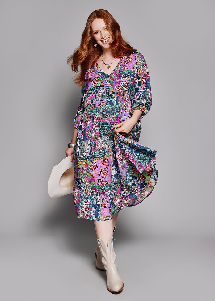 Plus Size Natural Getaway Floaty Dress Blue & Purple | Taking Shape AU