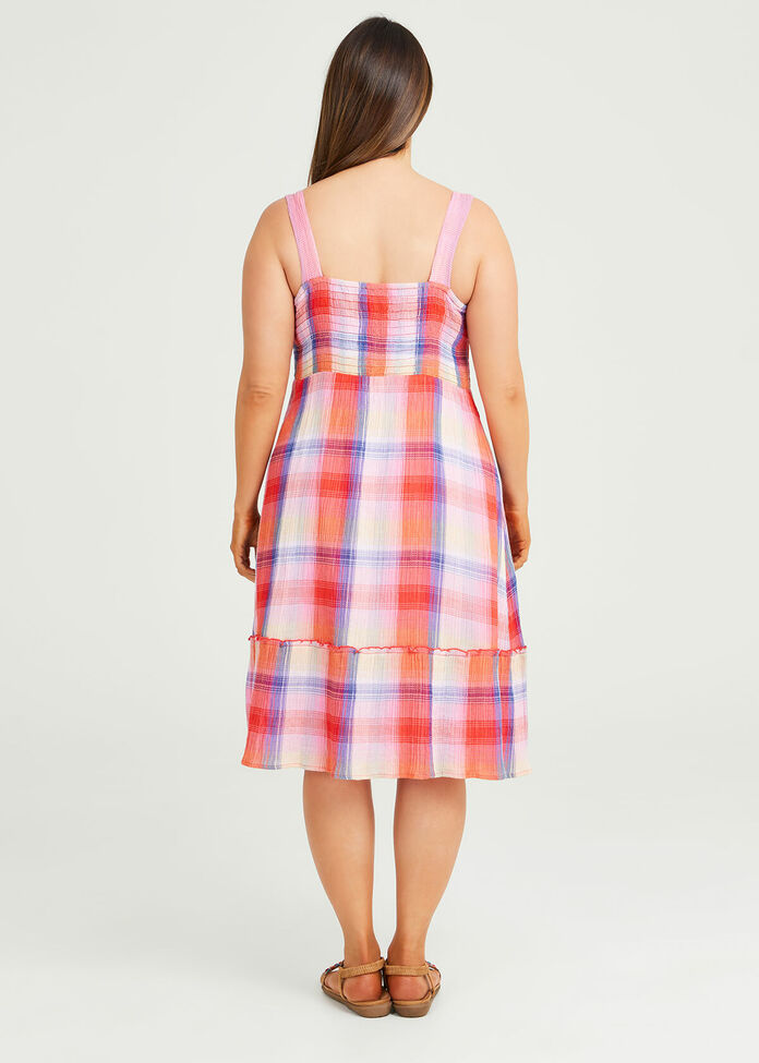 Shop Plus Size Cotton Shirred Check Dress, Multi | Taking Shape AU