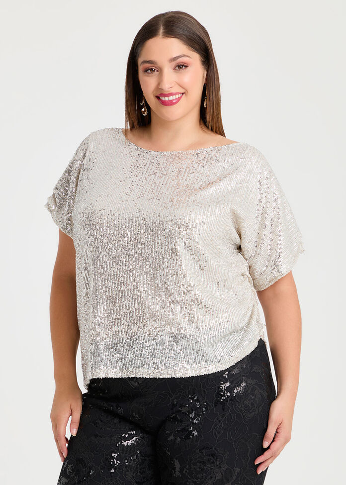 Shop Plus Size One Shoulder Sequin Party Top, White | Taking Shape CA