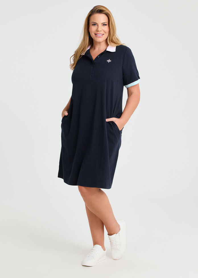 Shop Plus Size Cotton Baseline Polo Dress, Navy | Taking Shape AU