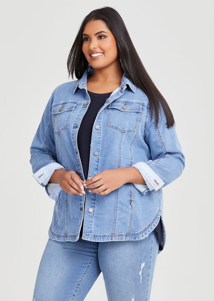 Shop Plus Size Cotton Curved Hem Denim Shacket, Blue | Taking Shape AU
