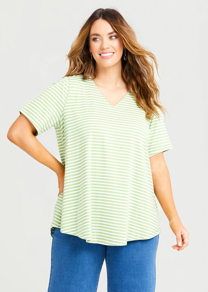 Shop Plus Size Organic V-neck Stripe Basic Tee in Green | Sizes 12-30 ...