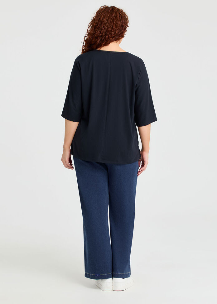 Shop Plus Size Cotton Button Sleeve T-shirt, Blue | Taking Shape NZ