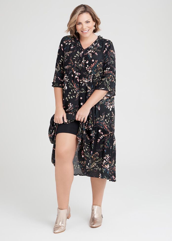 Shop Plus Size Ruffle Neck Ditsy Dress in Print | Taking Shape AU