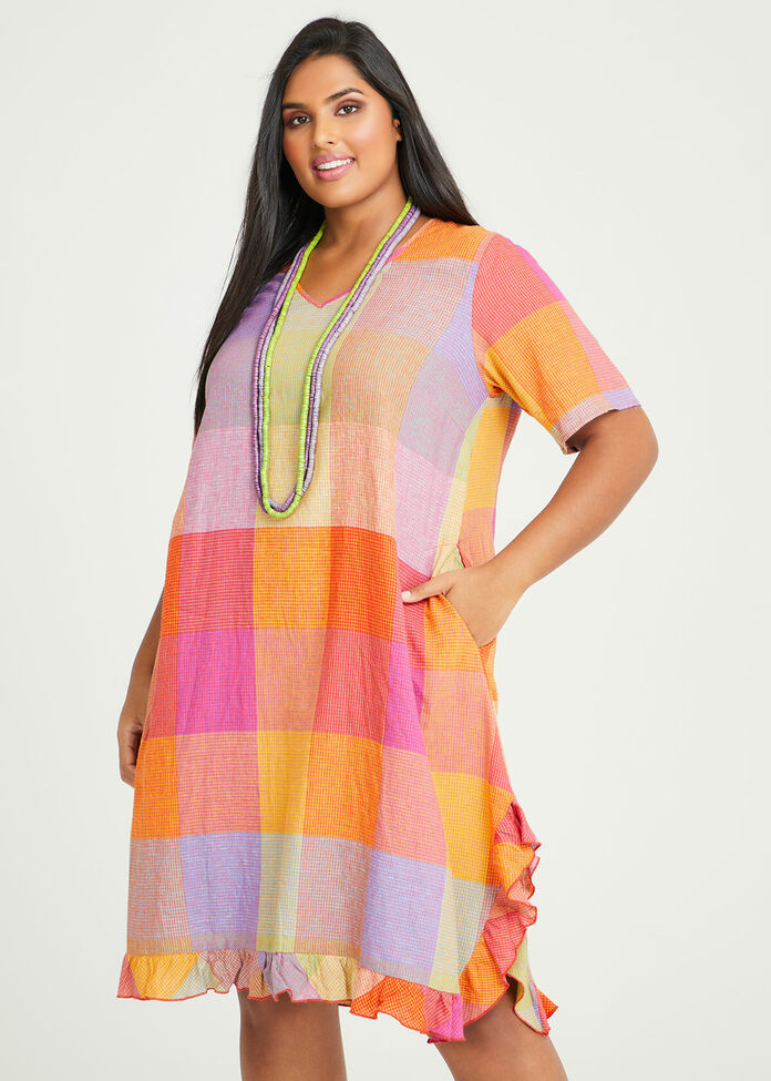 Shop Plus Size Linen Sunshine Check Dress in Multi | Taking Shape AU