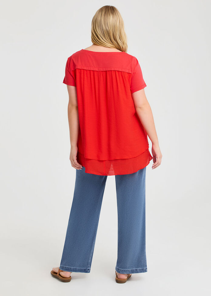 Shop Plus Size Cotton Mix Scoop Neck Top, Red | Taking Shape NZ