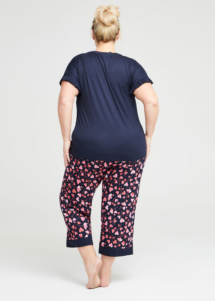Shop Plus Size Bamboo Heart Frill Pyjama Top, Blue | Taking Shape UK