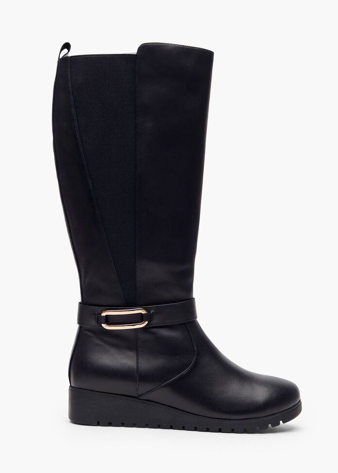 Shop Black Leather Wedge Knee High Boot | Comfortable Shoes | Taking ...