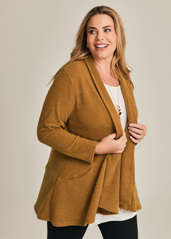 Shop Plus Size Honeycomb Rib Knit Cardigan, Brown | Taking Shape NZ