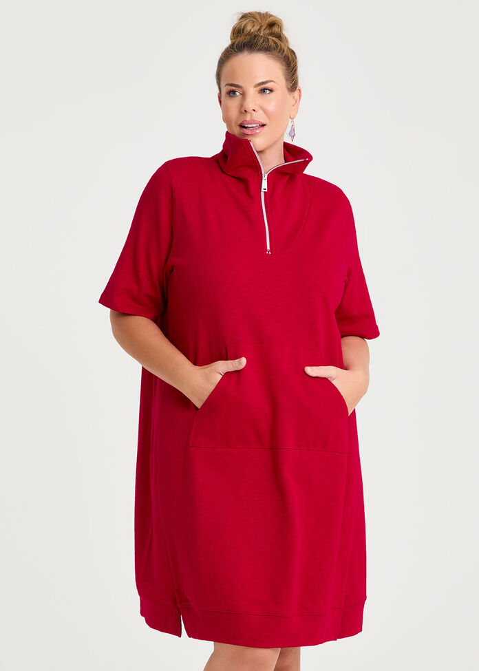 Shop Plus Size Zip Collar Short Sleeve Sweat Dress, Red | Taking Shape AU