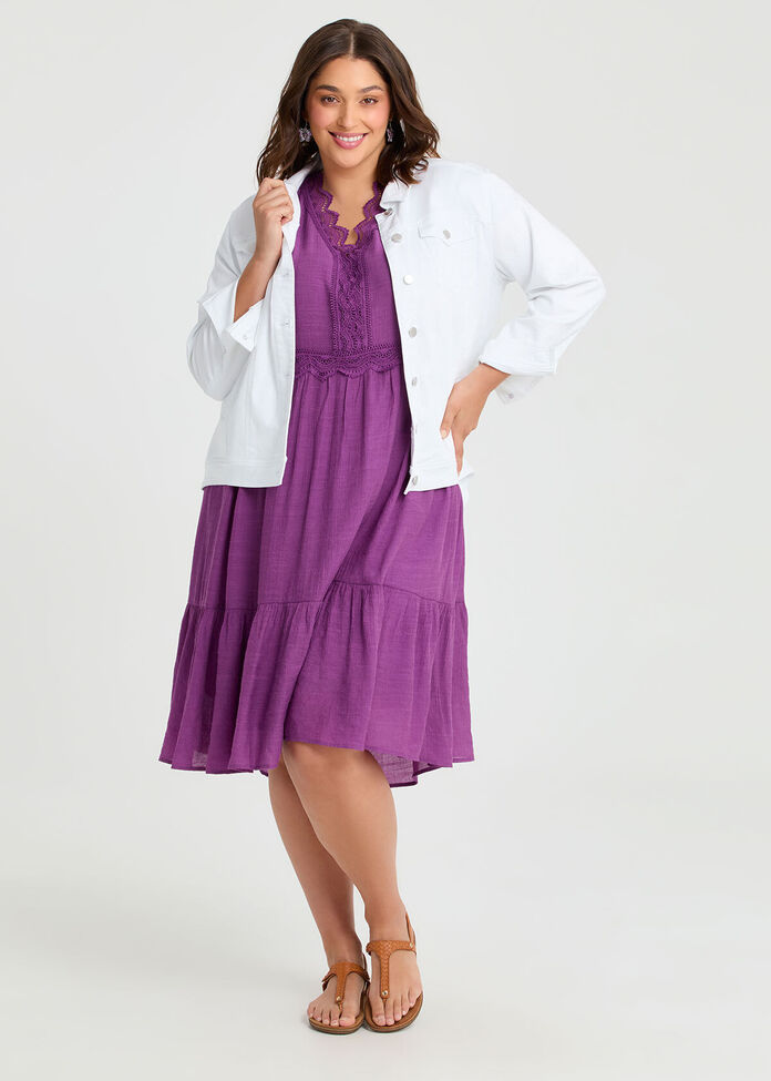 Shop Plus Size Natural Lace Trim Tiered Dress, Purple | Taking Shape AU