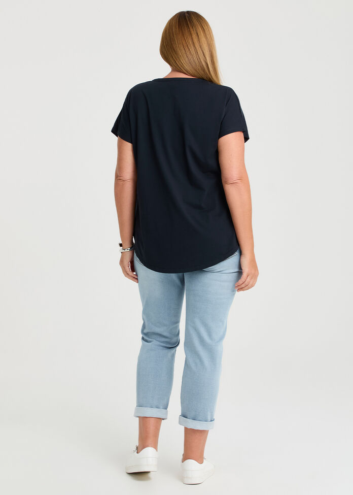 Shop Plus Size Cotton Crochet Bow T-shirt, Navy | Taking Shape AU