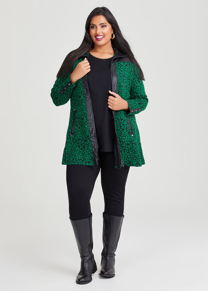 Shop Plus Size Jacquard & Faux Leather Zip Jacket, Green | Taking Shape AU