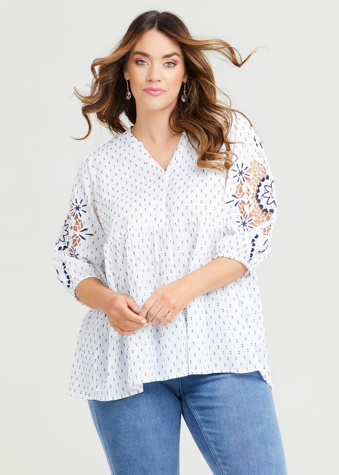 Shop Plus Size Cotton Embroidery Sleeve Top in White | Taking Shape AU