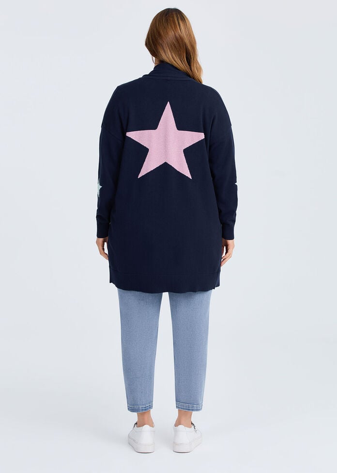 Shop Plus Size Cotton Star Pocket Cardigan, Navy | Taking Shape NZ