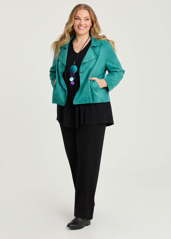 Shop Plus Size Faux Suede Crop Swing Jacket, Green | Taking Shape NZ