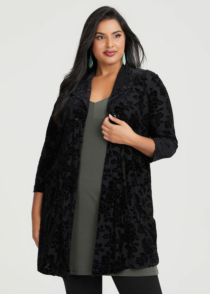Shop Plus Size Mesh Velour Baroque Cardigan, Black | Taking Shape AU