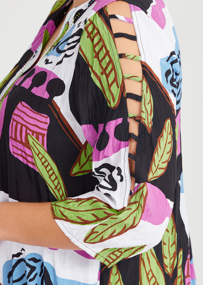 Shop Plus Size Ladder Sleeve V-neck Natural Tunic, Multi | Taking Shape AU