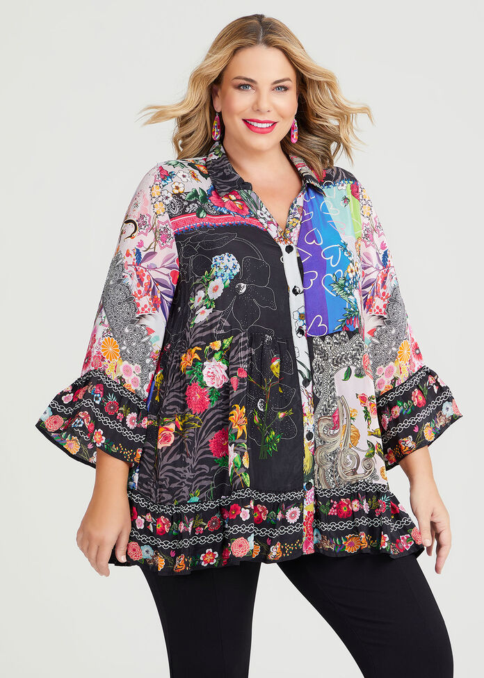 Shop Plus Size Natural Floral Patchwork Shirt, Multi | Taking Shape AU