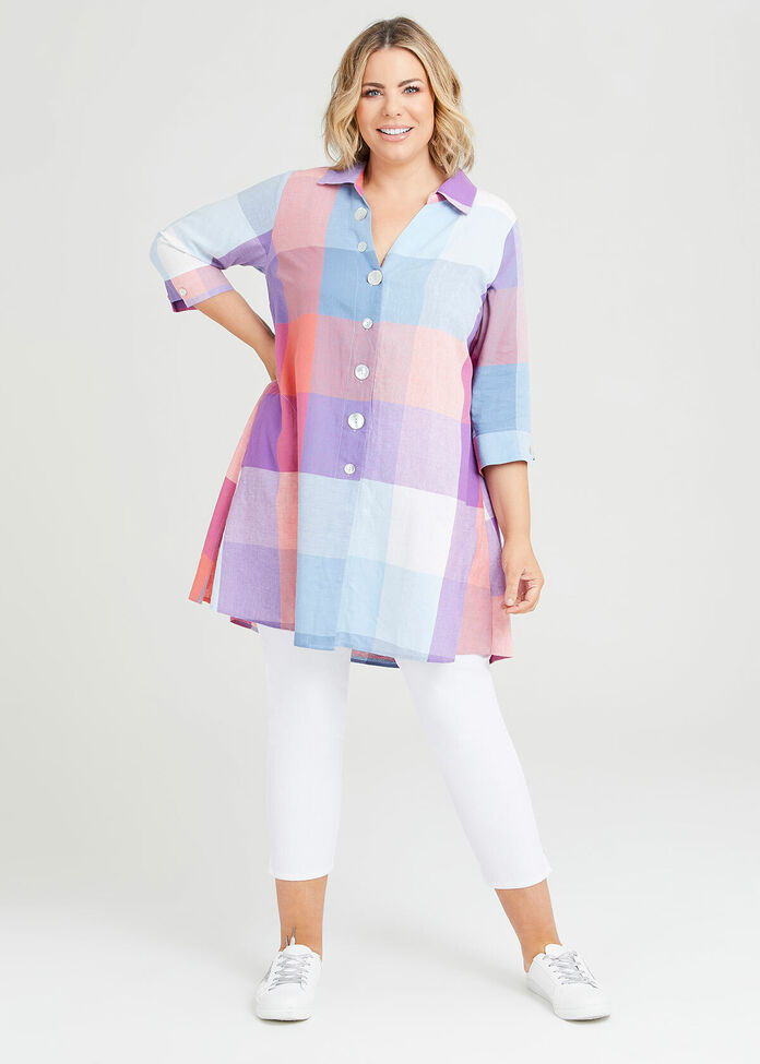Shop Plus Size Check Linen Bamboo Shirt, Multi | Taking Shape AU