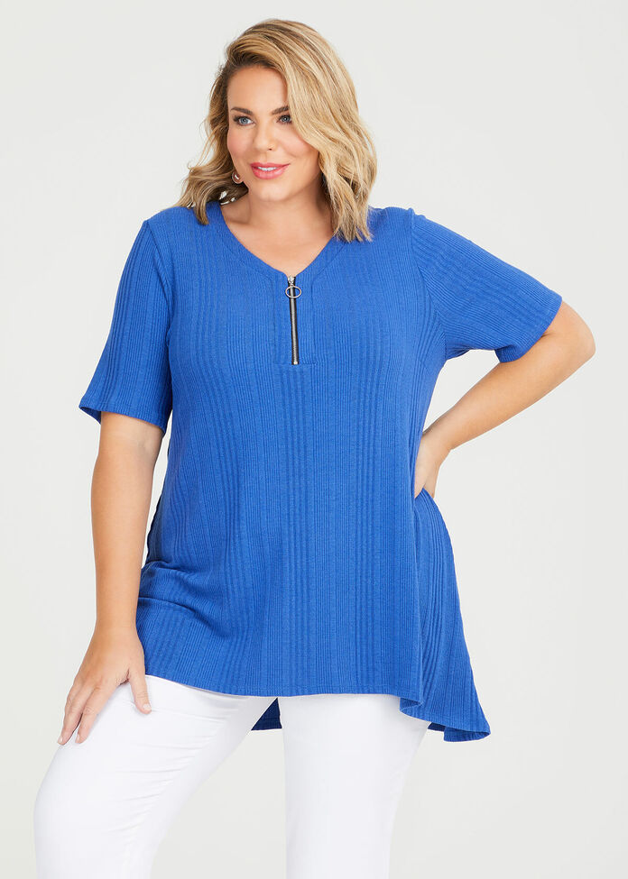Shop Plus Size Ribbed Zip Neck Top in Blue | Taking Shape AU