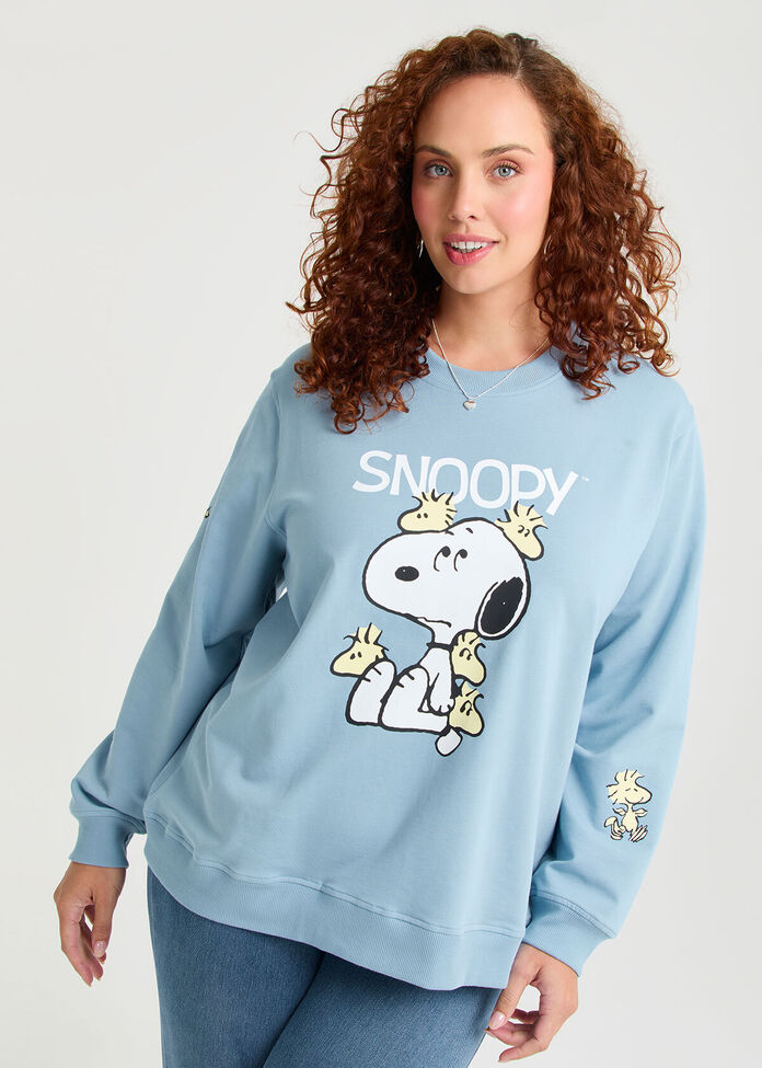 Shop Plus Size Peanuts Woodstock Sweatshirt, Blue | Taking Shape AU