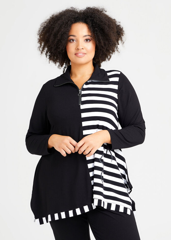 Shop Plus Size Natural Zip Collar Cat Top, Black | Taking Shape AU
