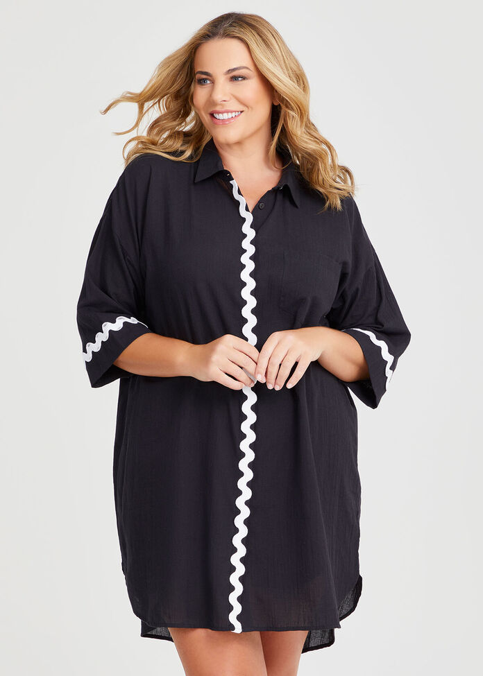 Shop Plus Size Cotton Ric Rac Cover-up Shirt, Black | Taking Shape AU