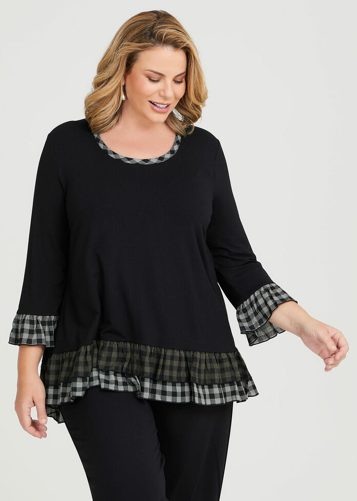 Shop Plus Size Natural Gingham Boheme Top in Black | Taking Shape AU
