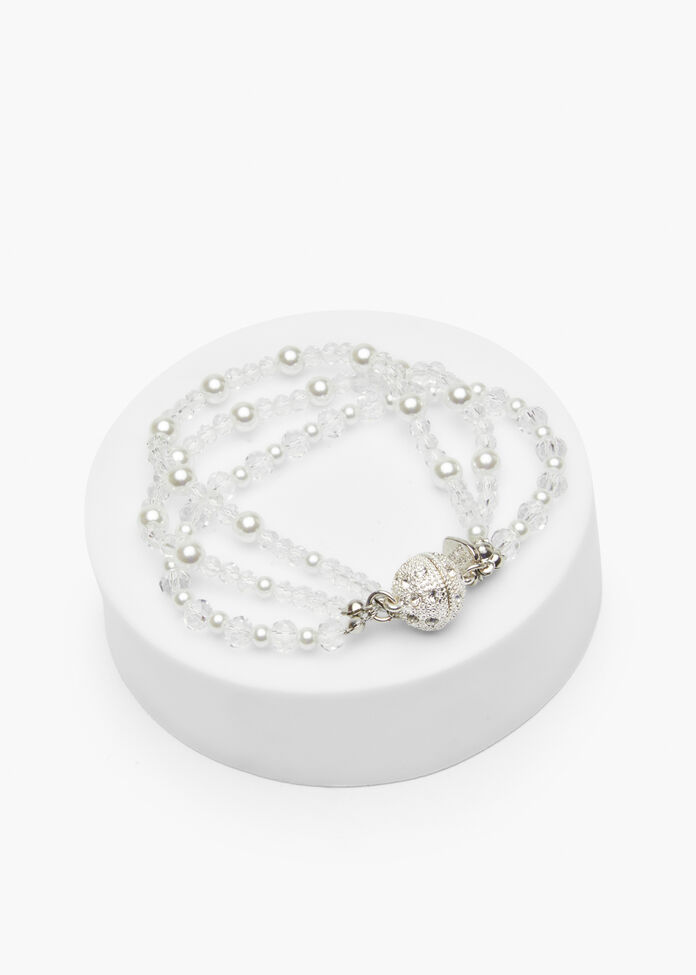 Shop Diamante & Pearl Magnetic Bracelet in Silver | Accessories ...