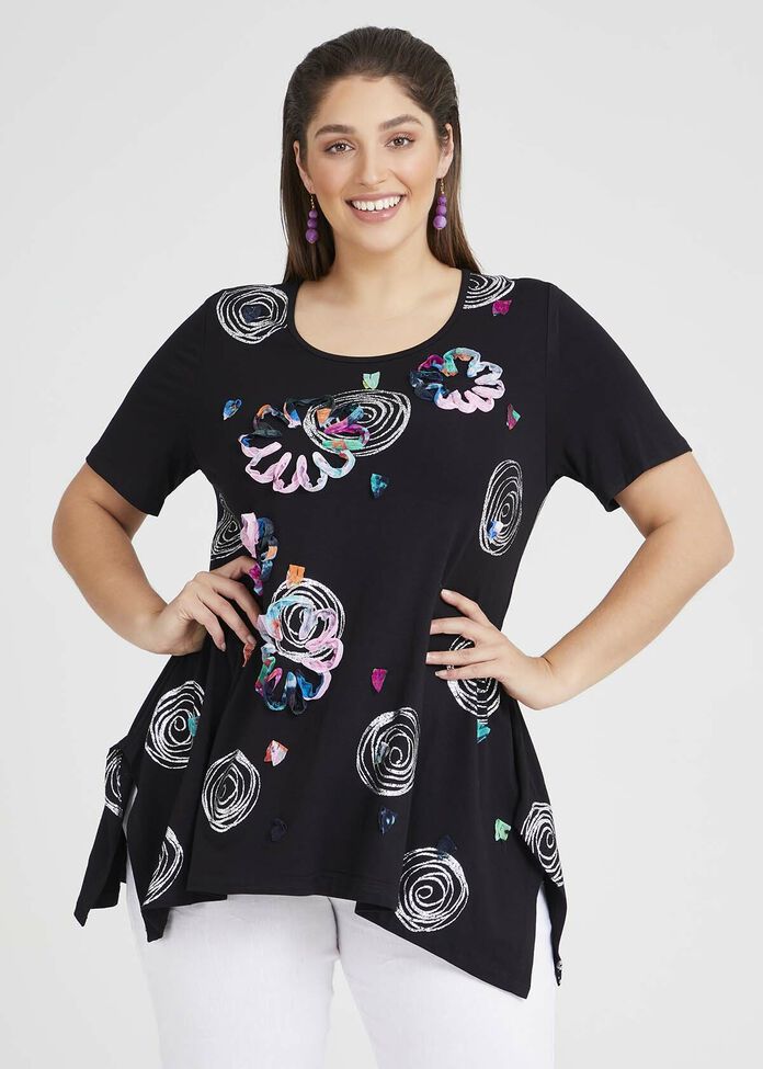 Shop Plus Size Natural Swirl Applique Top in Black | Taking Shape AU
